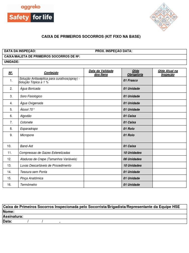 Check List - Primeiro Socorros - Atualizado | PDF