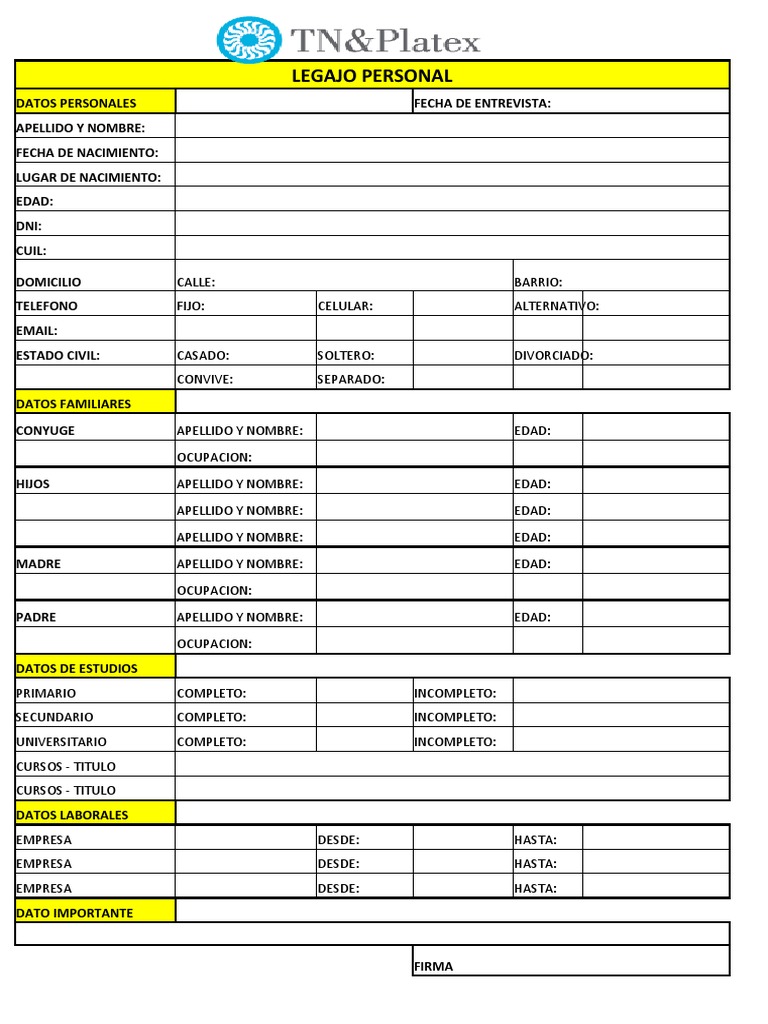 Legajo Personal | PDF | Instituciones sociales | Familia