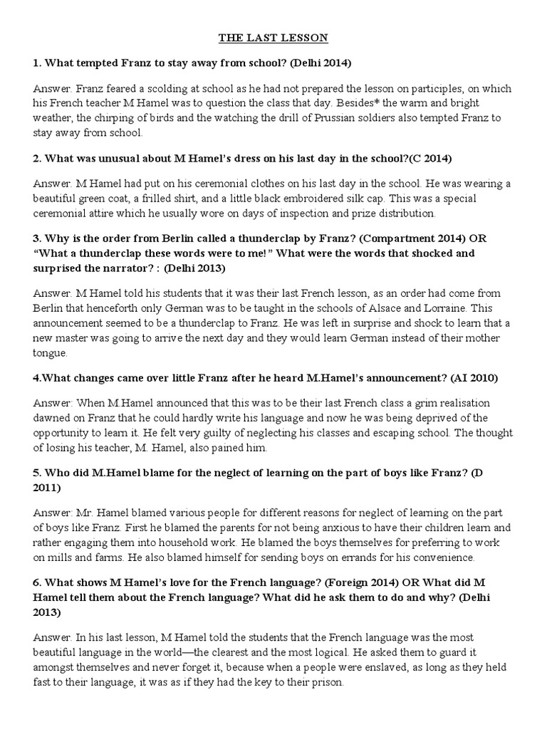 Notes THE LAST LESSON | PDF