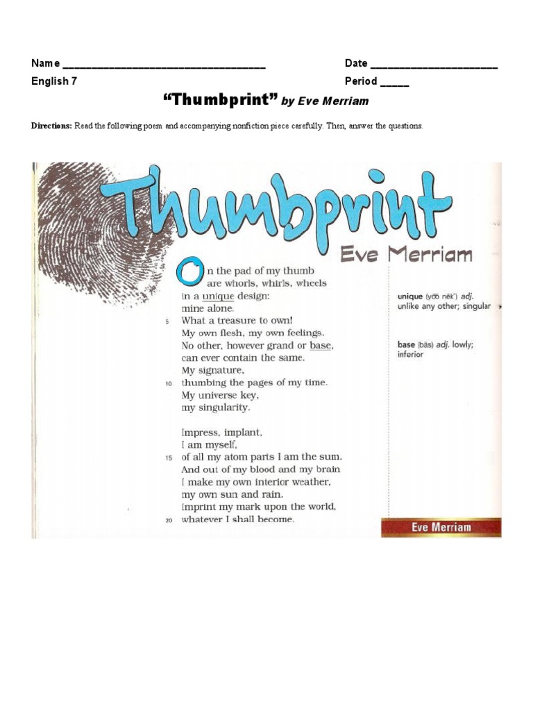 Thumbprint | PDF | Poetry | Fingerprint