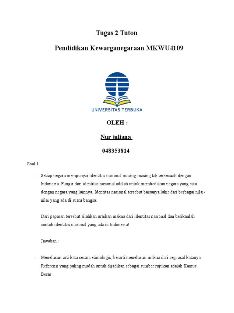 Tugas 2 Tuton PKN MKWU4109 | PDF