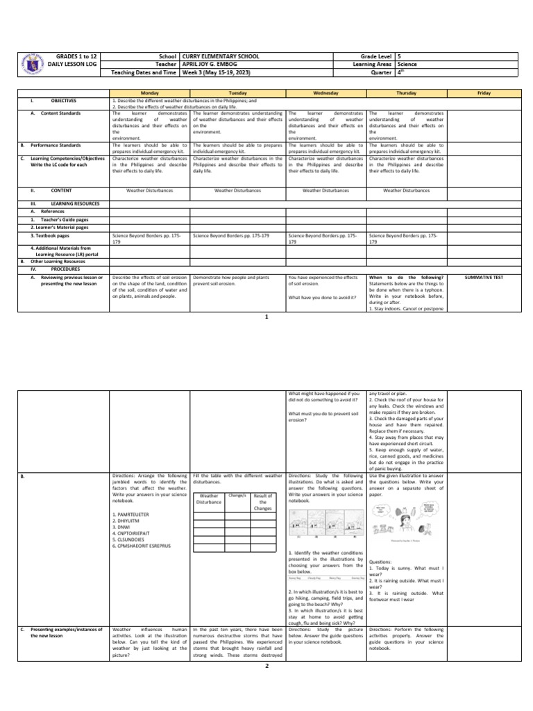 Weather Disturbances Lesson Plan for Grade 5 | PDF | Tropical Cyclones ...