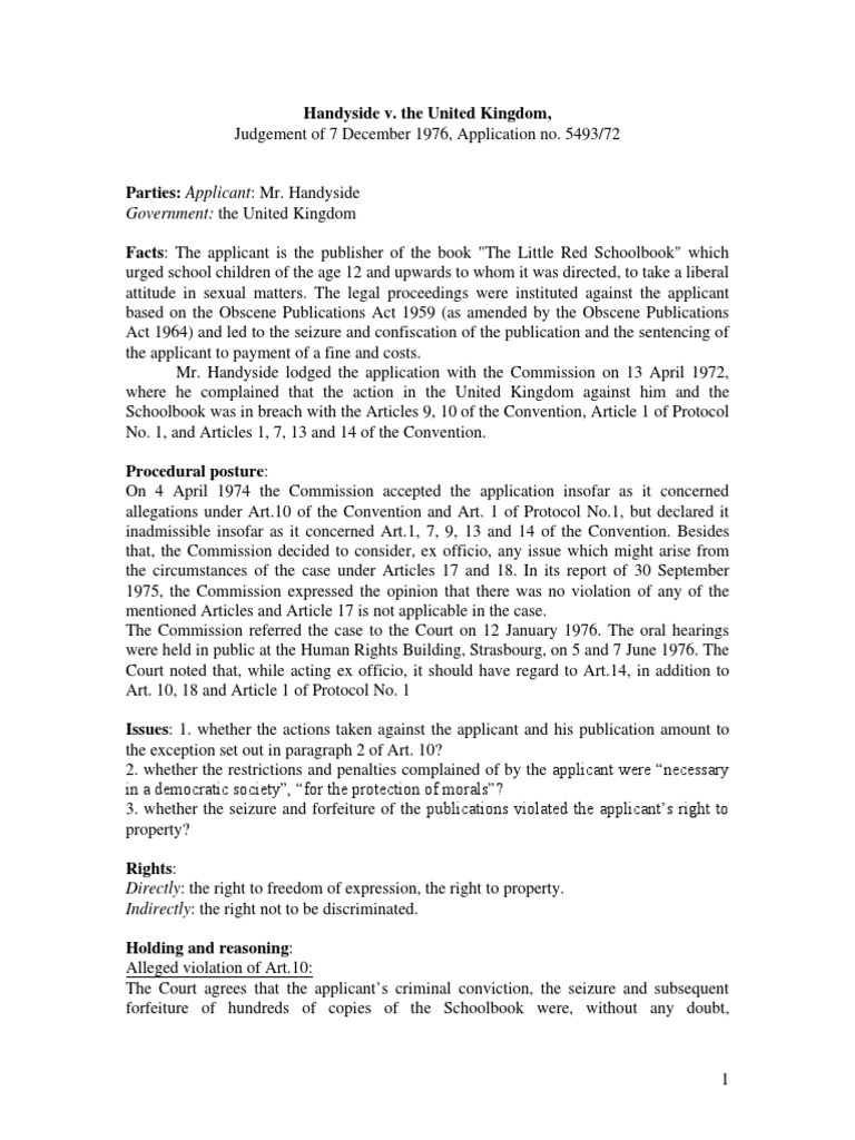 Contoh Kasus Handyside Vs UK | PDF | Treaty | Asset Forfeiture