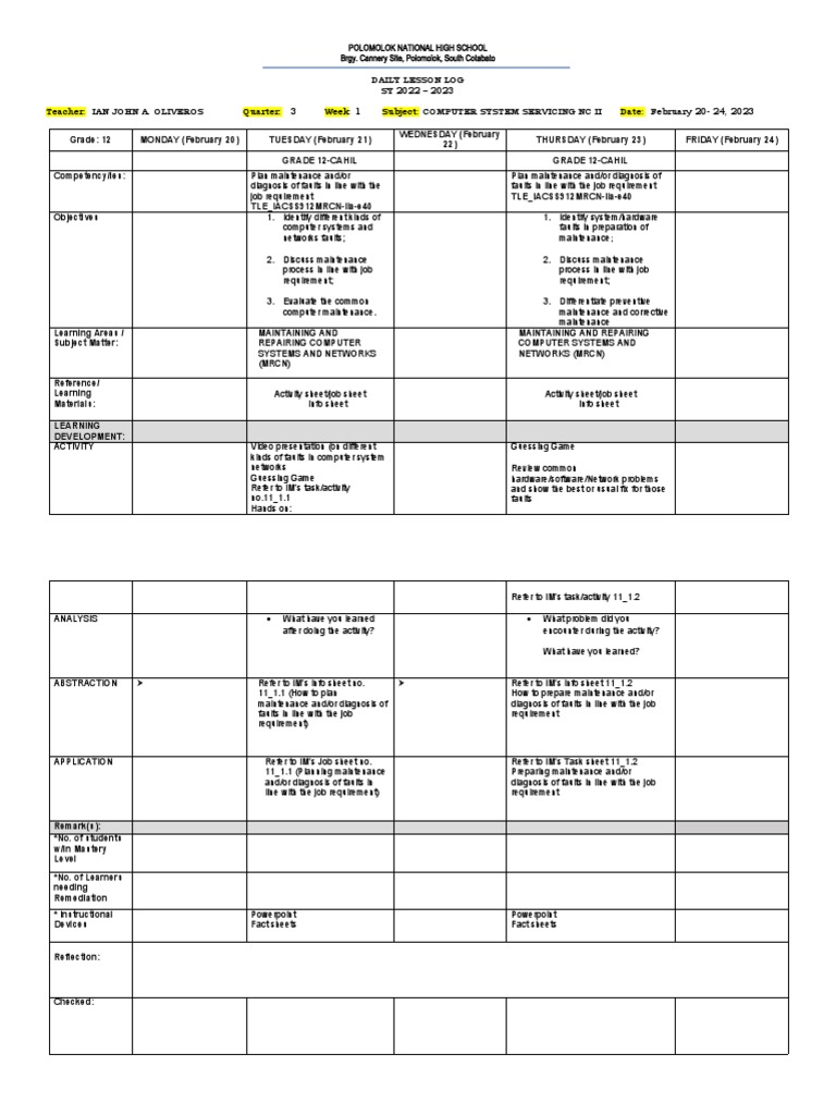 DLL CSS-Week 1 MAINTAINING AND REPAIRING COMPUTER SYSTEMS AND NETWORKS | PDF | Education Theory ...