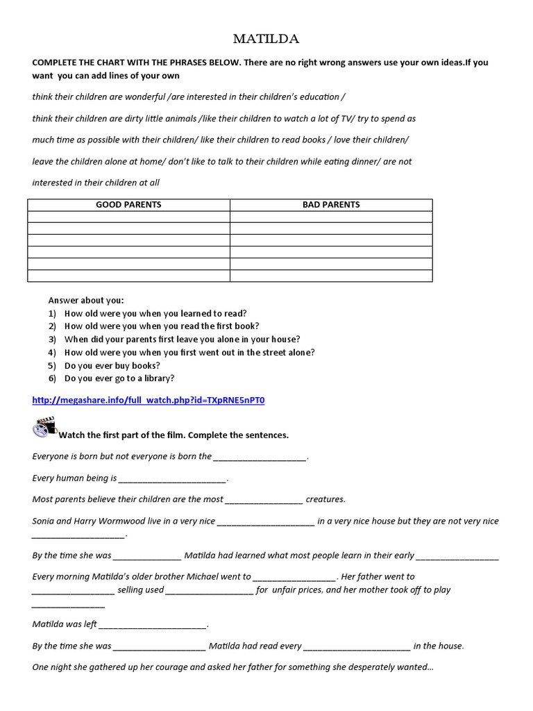 MATILDA Comprehension Activities | PDF