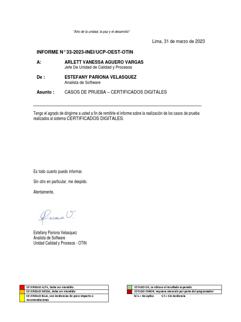 INFORME N-033-2023-INEI-UCP-OEST-OTIN-EPV | PDF | Informática | Gestión ...