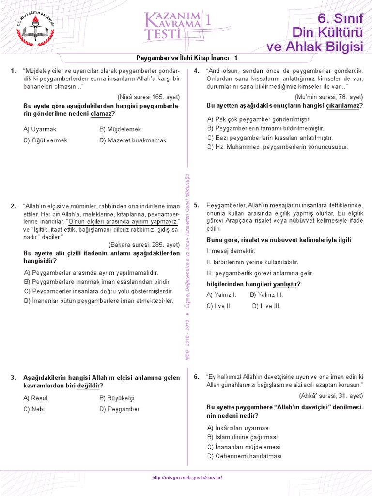 6 SNF Kazanım Test | PDF