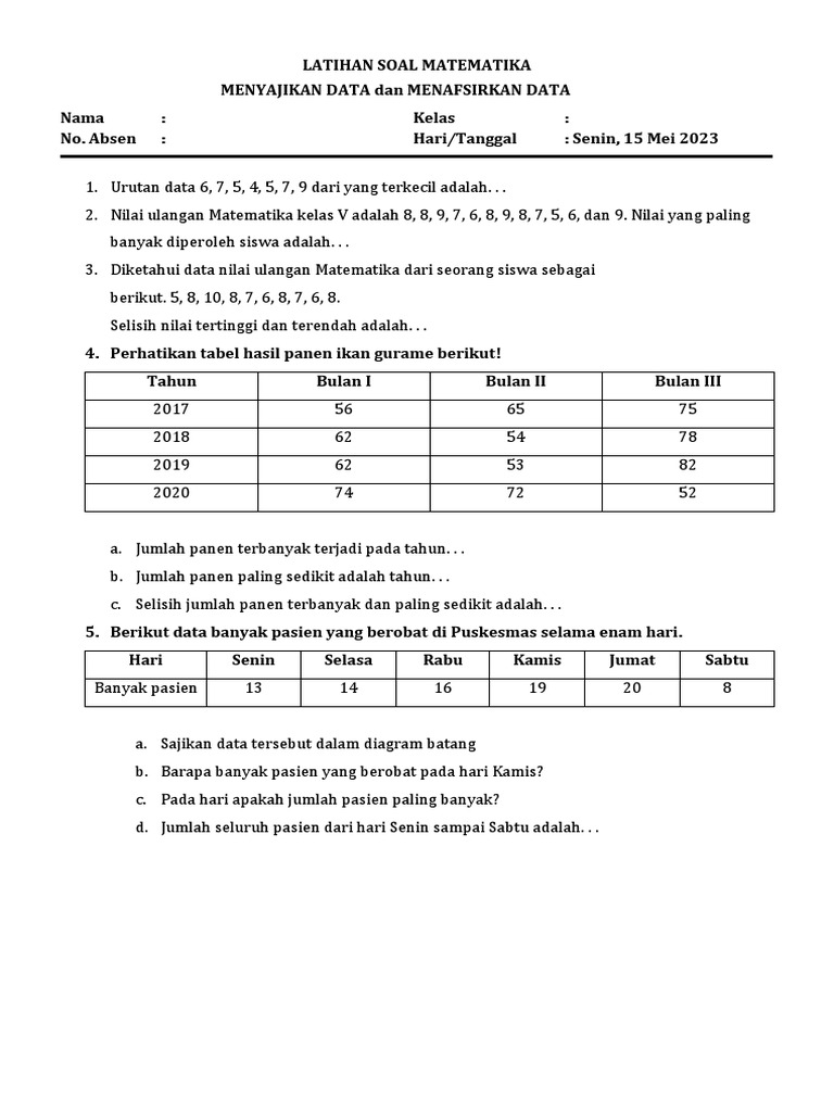 Latihan Menyajikan Data Menafsirkan Data | PDF