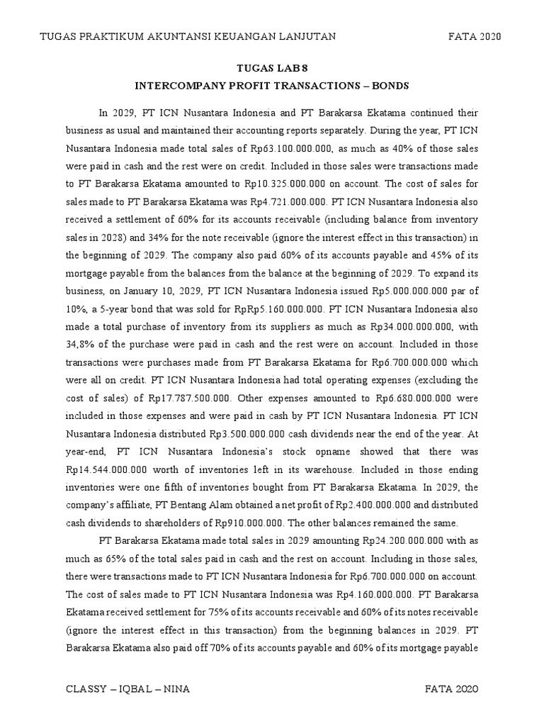 Soal Tugas Lab 8 - IPT Bonds | PDF | Book Value | Cost Of Goods Sold