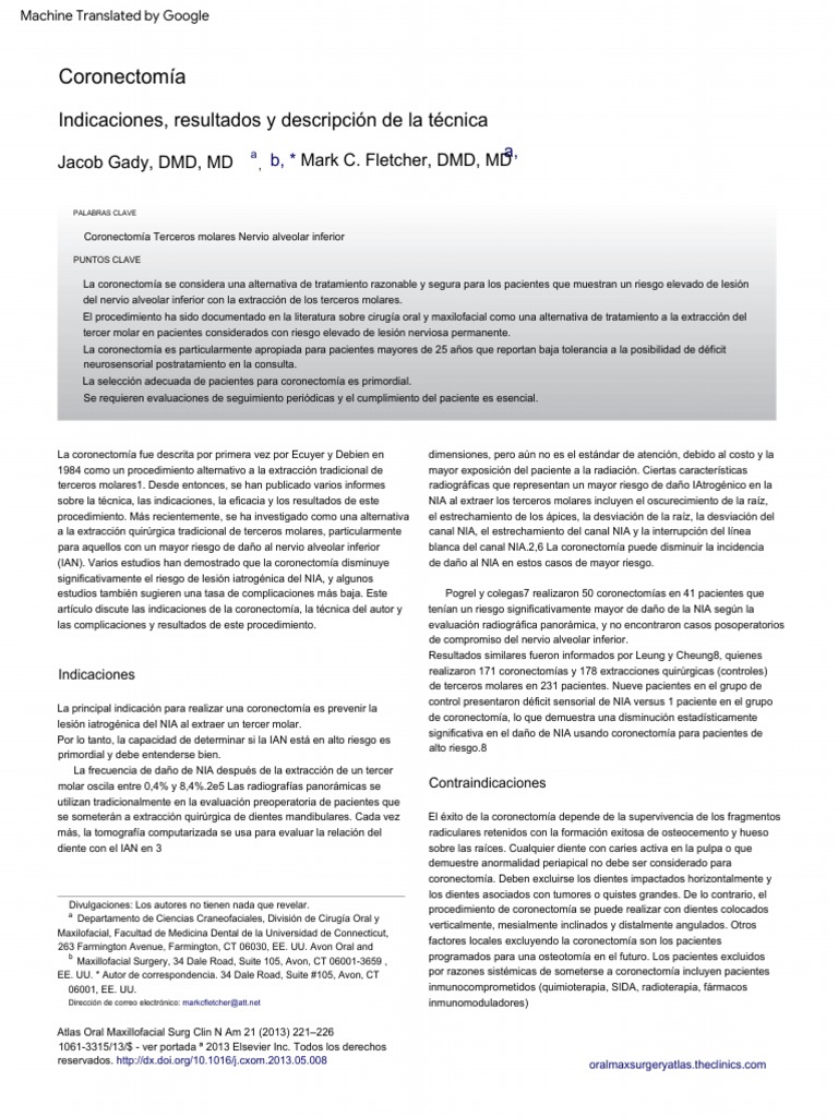 Coronectomia | PDF | Cirugía | Medicina CLINICA