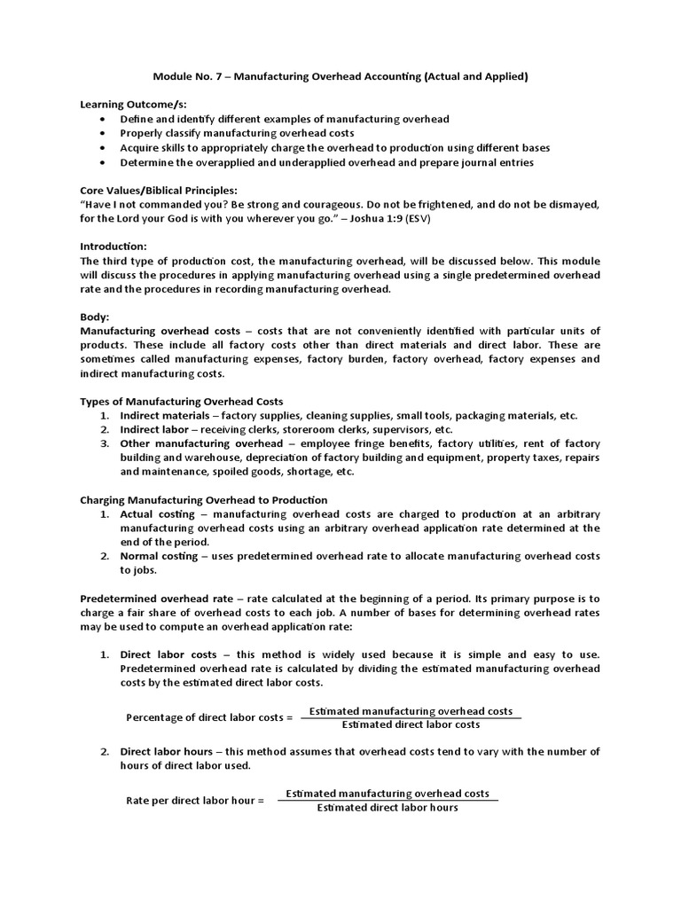 Module No 7 - Manufacturing Overhead Accounting | PDF | Cost | Cost Of Goods Sold