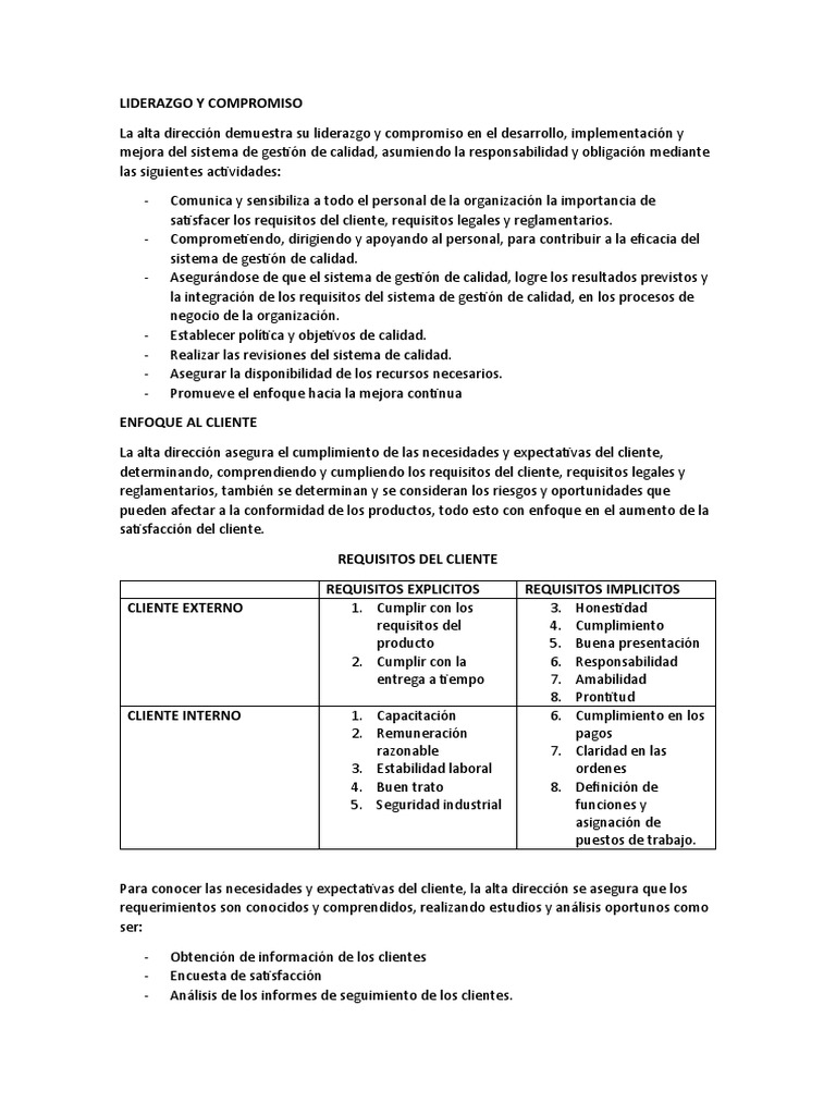 Liderazgo y Compromiso | PDF | Calidad (comercial) | Sistema de manejo de calidad