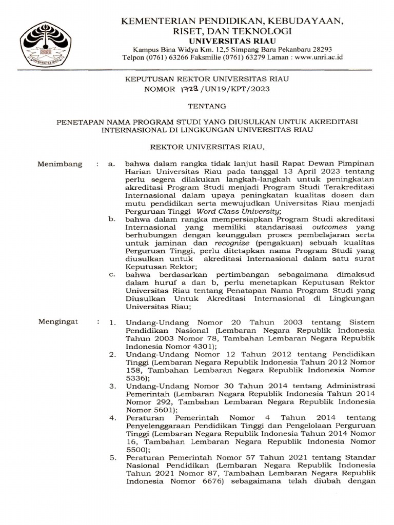 SK Penetapan Nama Prodi Yang Diusulkan Untuk Akreditasi Internasional | PDF SK Penetapan Nama Prodi Yang Diusulkan Untuk Akreditasi Internasional | PDF