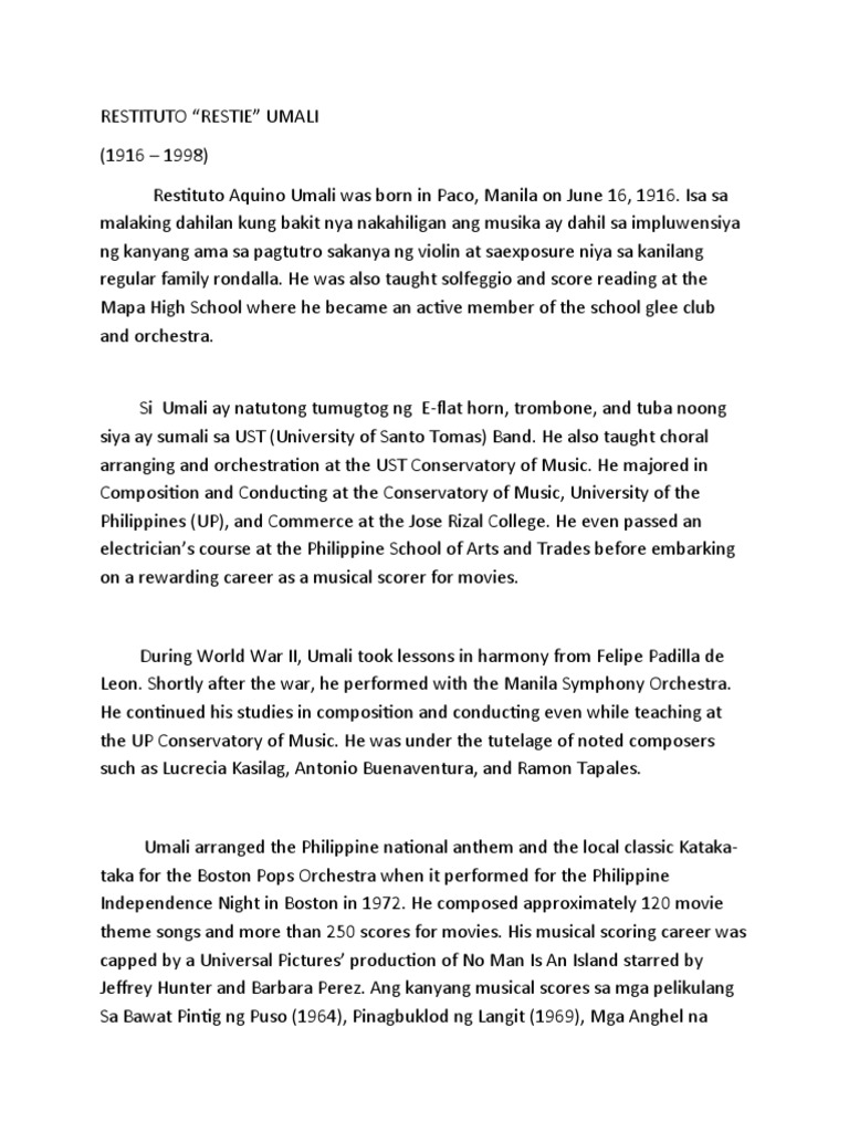 MAPEH - Restituto Umali | PDF | Entertainment | Performing Arts