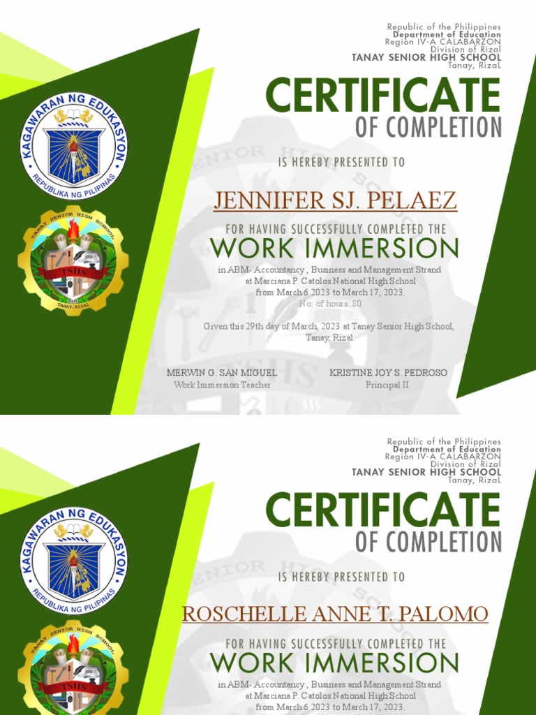Immersion Certificates | PDF
