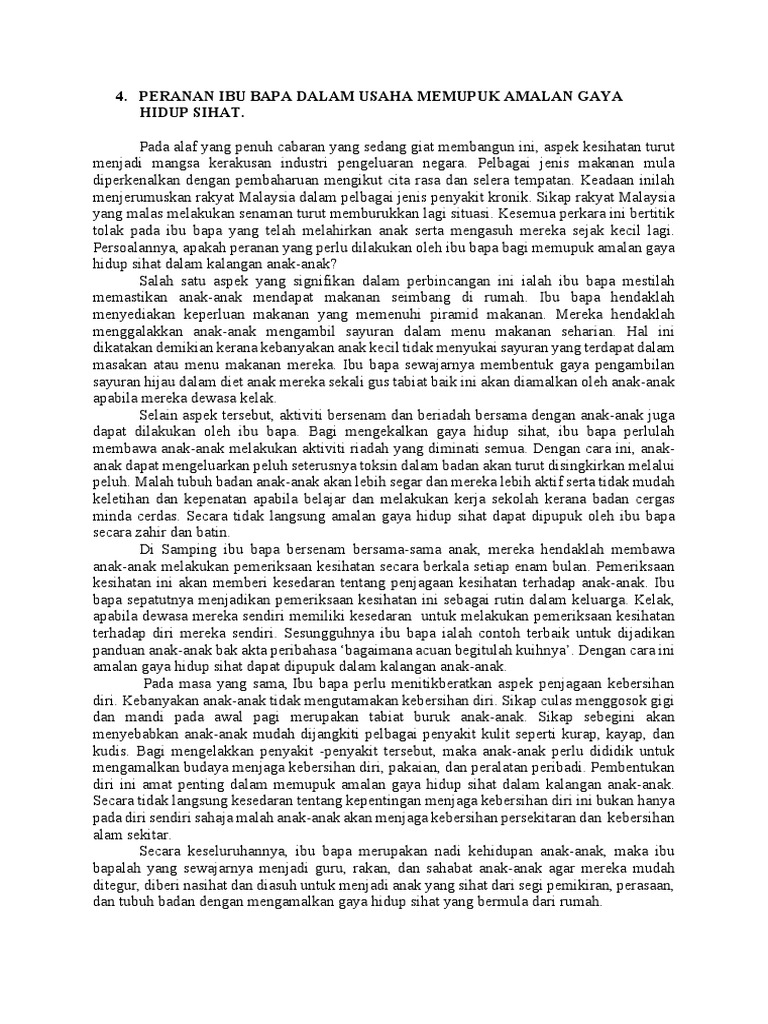 Peranan Ibu Bapa Dalam Usaha Memupuk Amalan Gaya Hidup Sihat | PDF