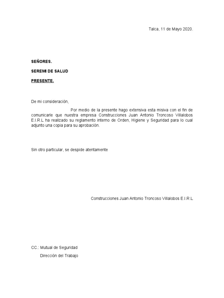 Cartas Reglamento Interno Abril 2020 | PDF