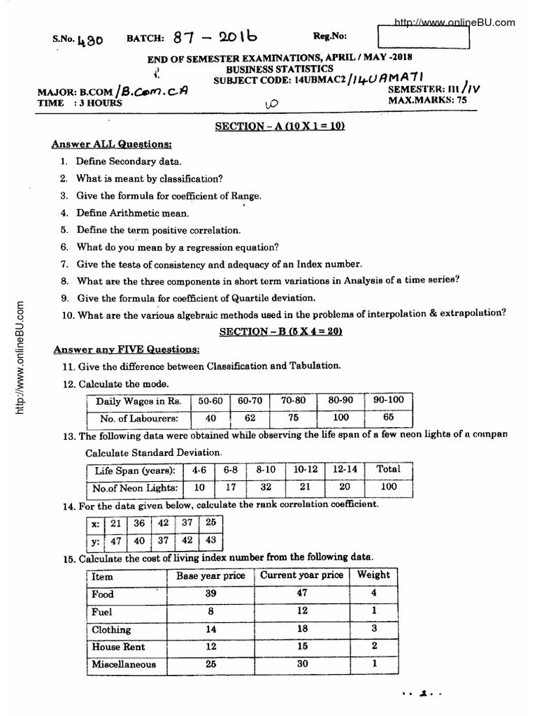 Bcom 3 Sem Business Statistics May 2018 | PDF