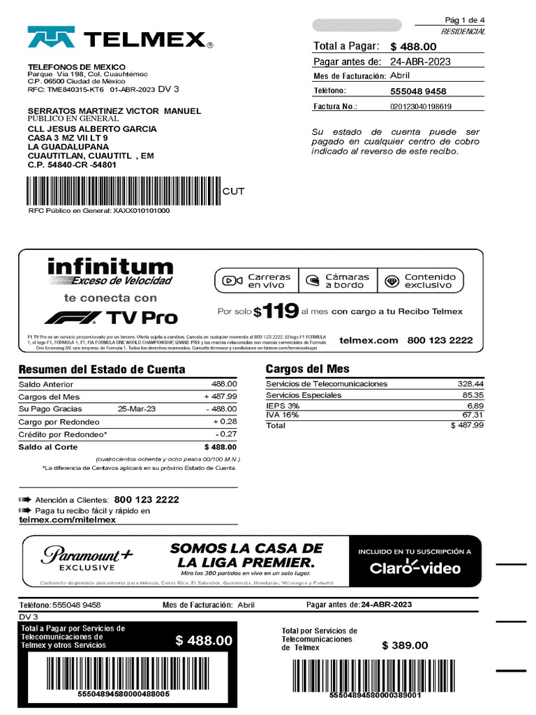 Recibo Telmex | PDF