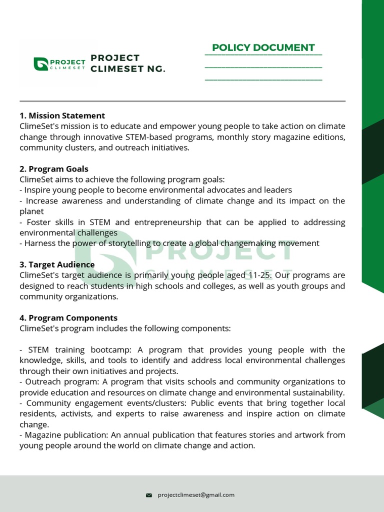Project Climeset's Policy Document | PDF | Science, Technology, Engineering, And Mathematics ...