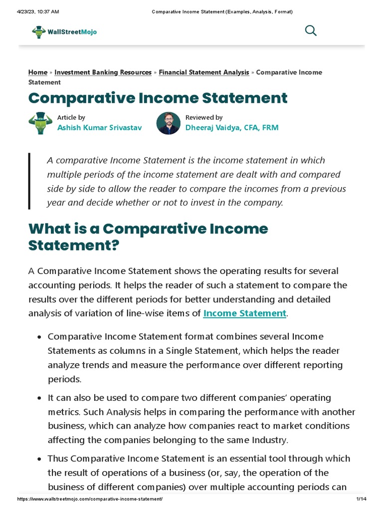 Comparative Income Statement (Examples, Analysis, Format) | PDF ...