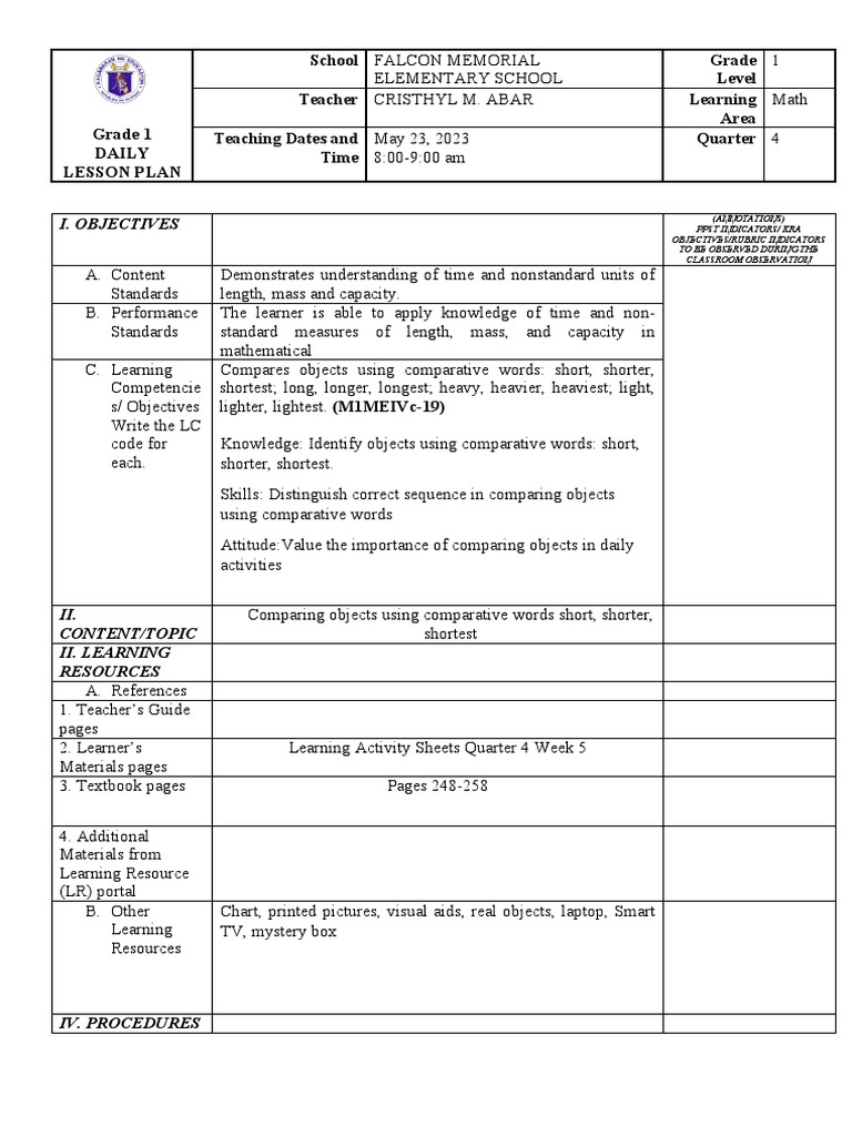 Final Cot in Math | PDF | Learning | Teachers