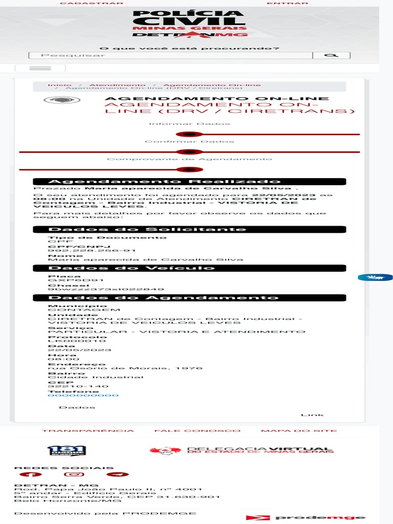 DETRAN - MG Agendamento On-Line (DRV Ciretrans) | PDF
