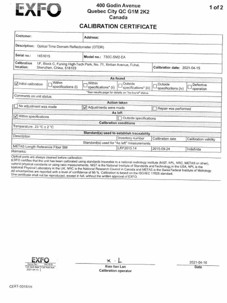 Callibration Certificate | PDF