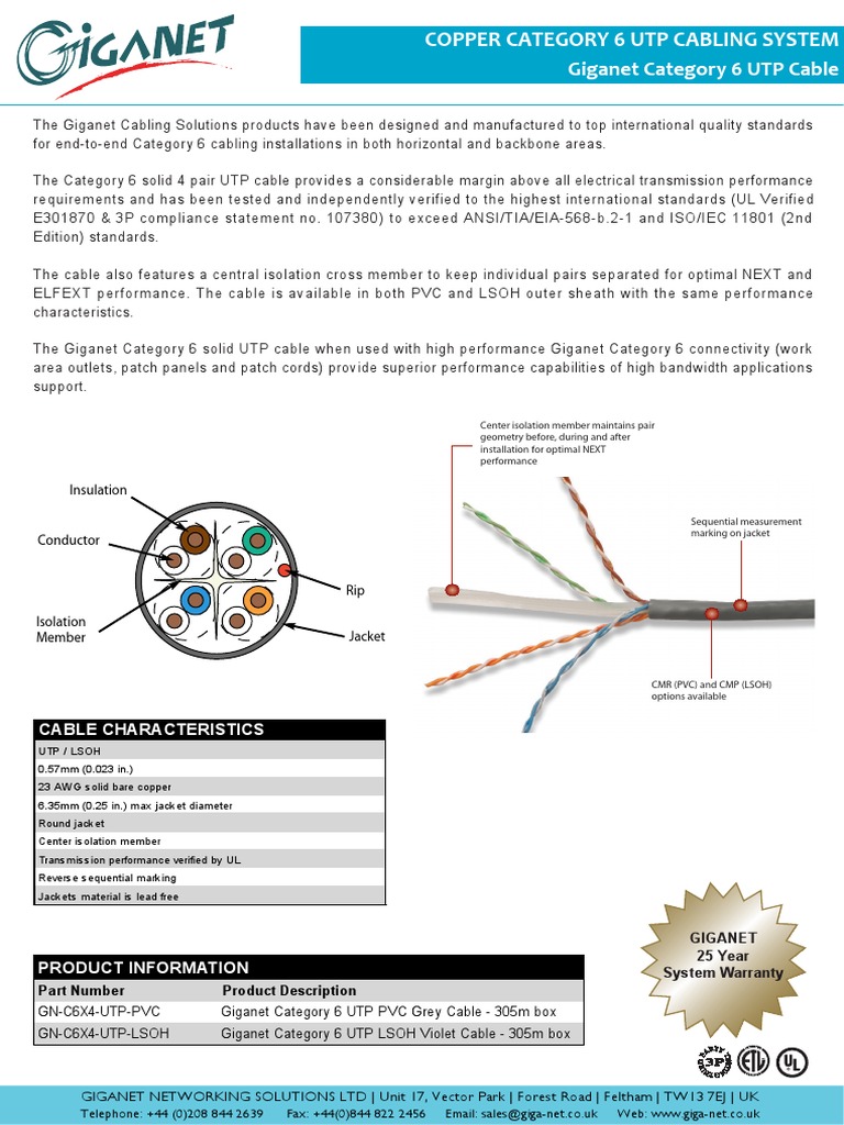 Giganet Cat6 UTP Cable | PDF | Information And Communications ...