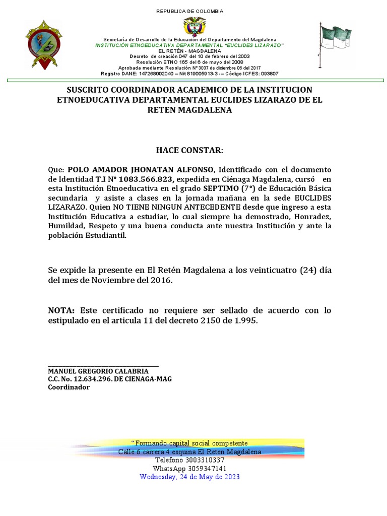 Certificados Buena Conducta 2022 | PDF