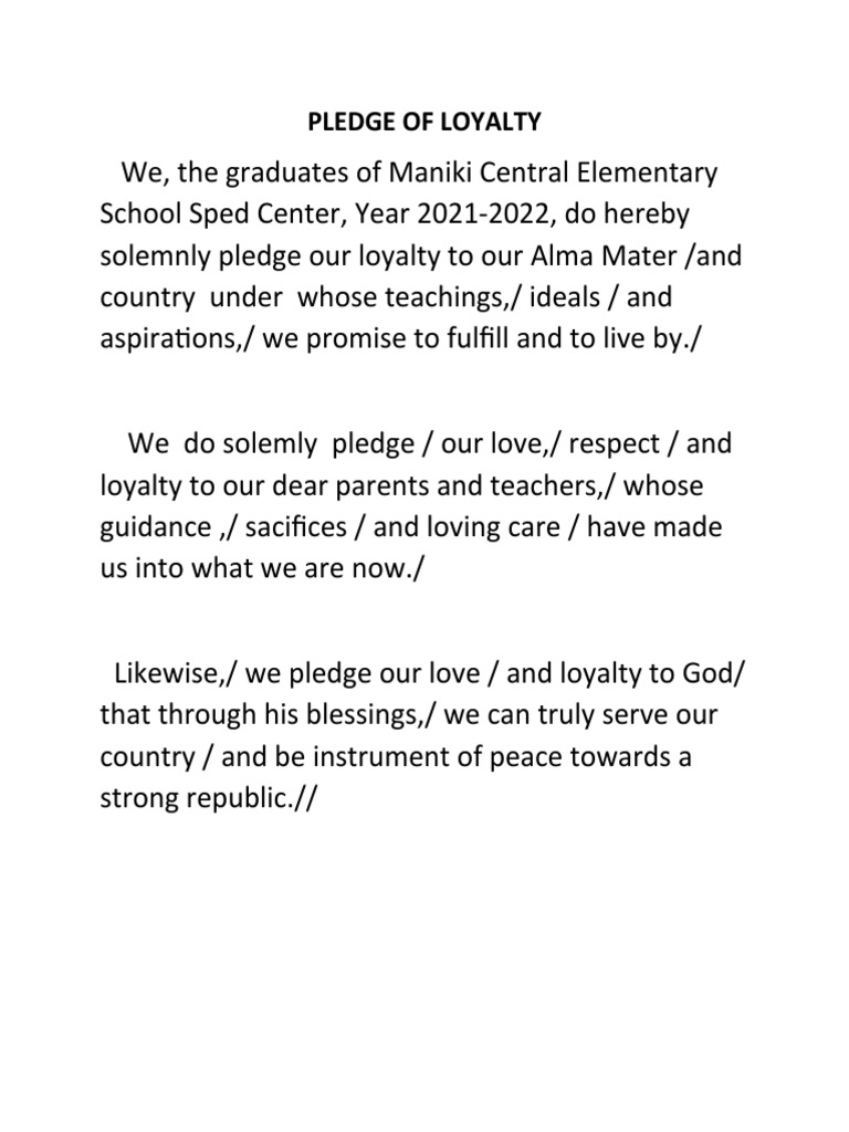 Graduation Pledge of Loyalty 2022 | PDF | Wellness