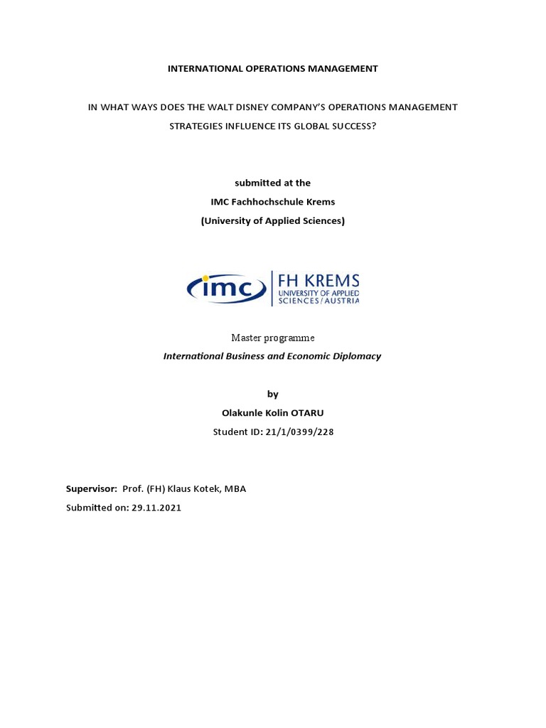 International Operations Management | PDF | The Walt Disney Company | Brand