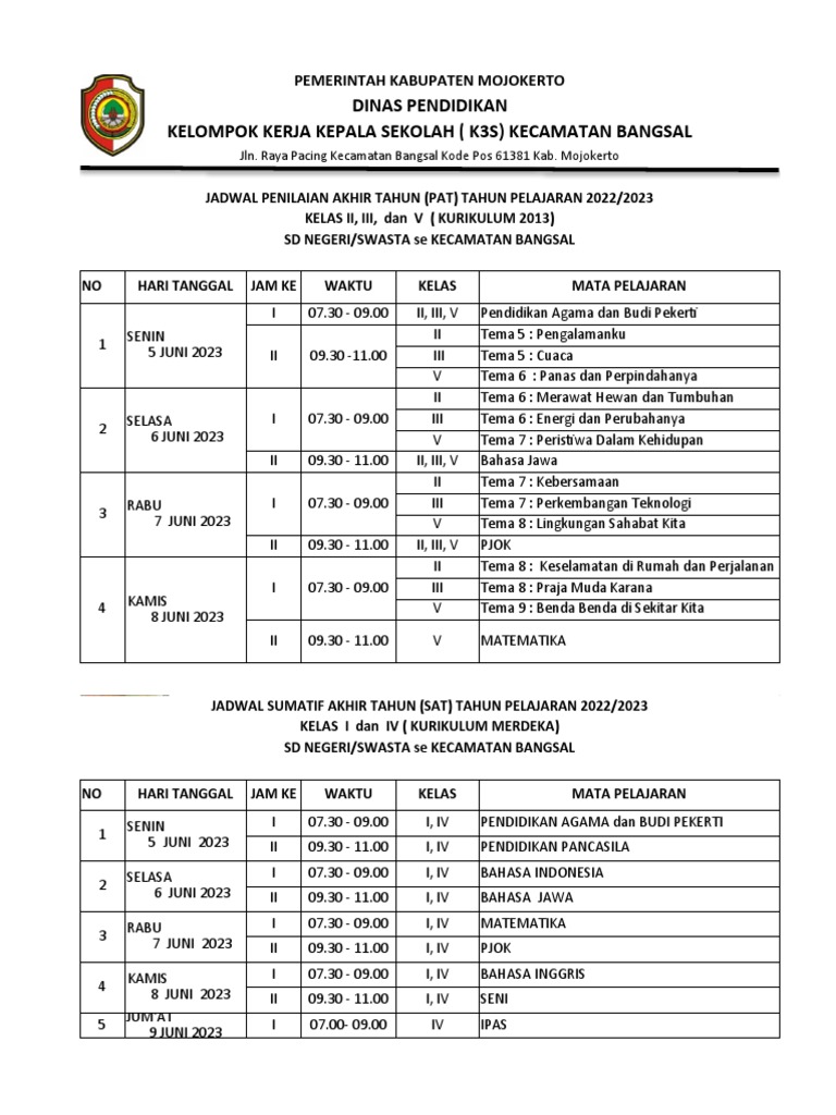 Jadwal Pat 2022-2023 A | PDF