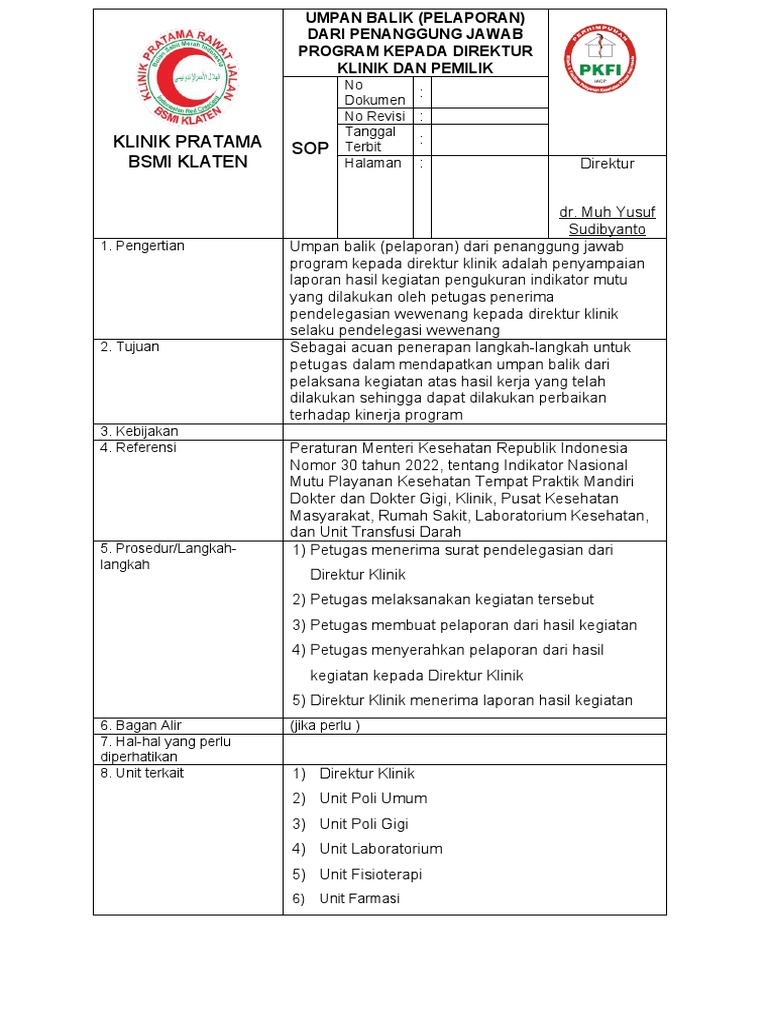 SOP Dokumen Pelaporan Umpan Balik | PDF | Teknologi & Rekayasa