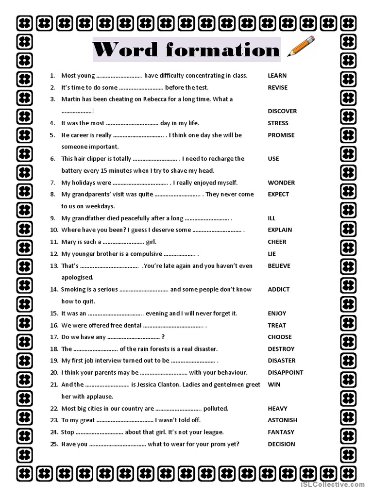 Word Formation Practice Sheet | PDF | Sports & Recreation | Self ...