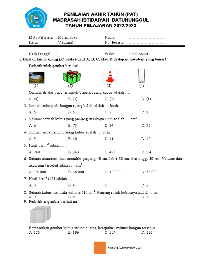 Soal PAT Matematika Kelas 5 | PDF Soal PAT Matematika Kelas 5 | PDF