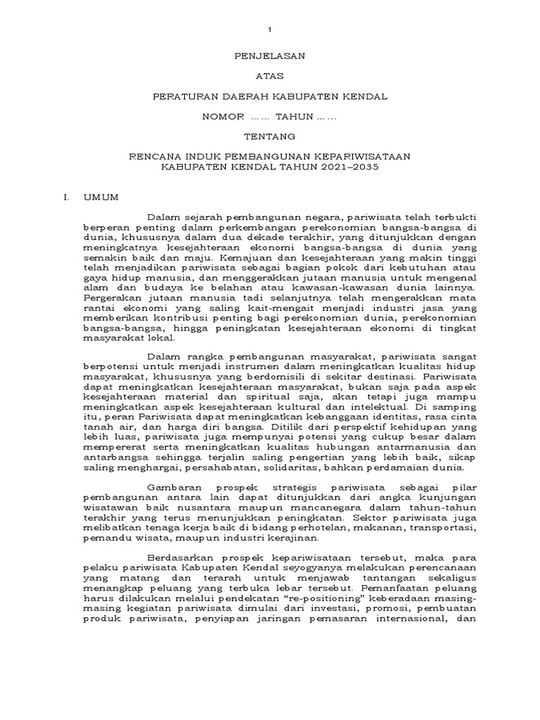 Penjelasan Draft Raperda RIPPARKAB KENDAL 23072021 | PDF