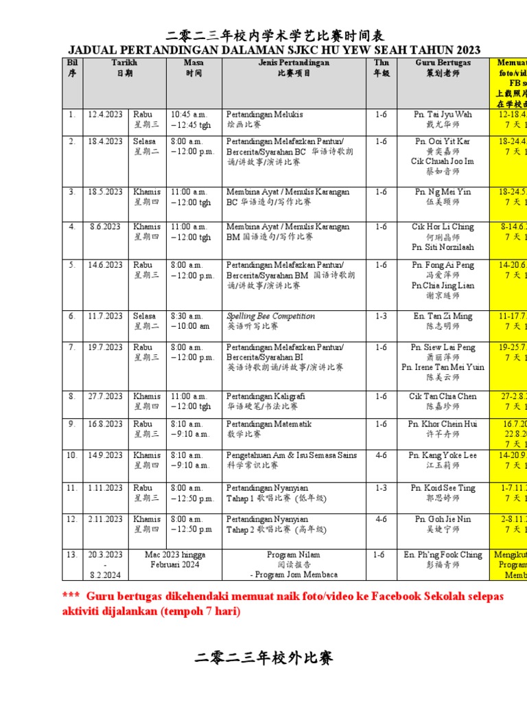 Jadual Pertandingan 2023 | PDF