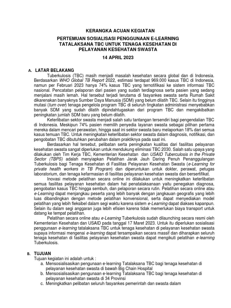 (14 April) V6 - ToR - Sosialisasi Elearning TBC - April Mei | PDF