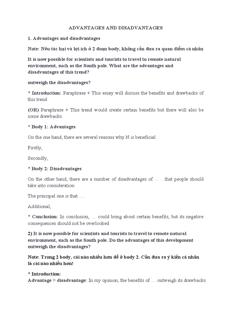 ADVANTAGES AND DISADVANTAGES Outline For Ielts | PDF