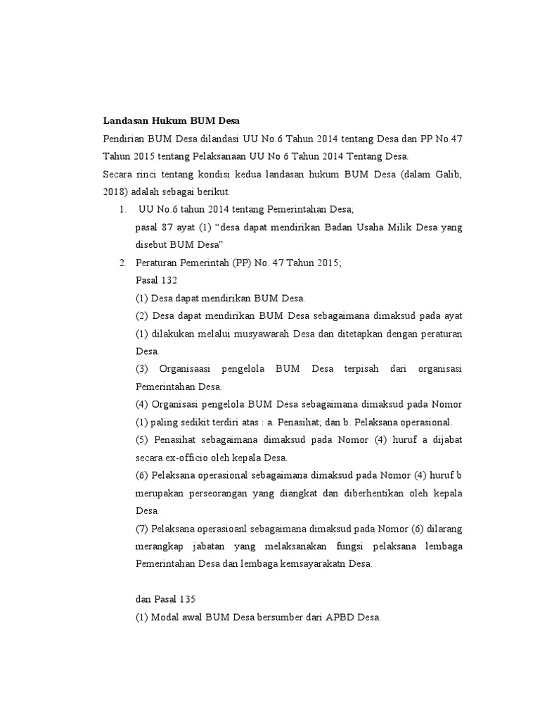 Dasar Hukum Bumdes | PDF | Pengelolaan Keuangan & Uang