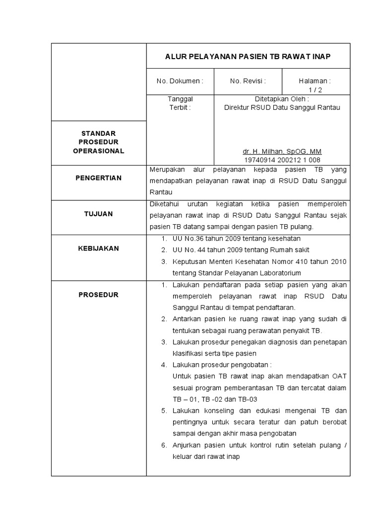 SPO Alur Pelayanan Pasien TB Rawat Inap | PDF