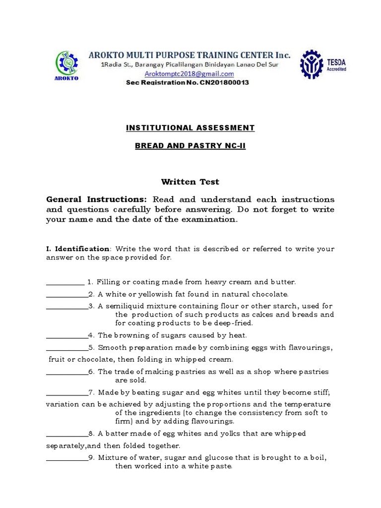 Bpp Institutional Assessment | PDF | Cakes | Baking