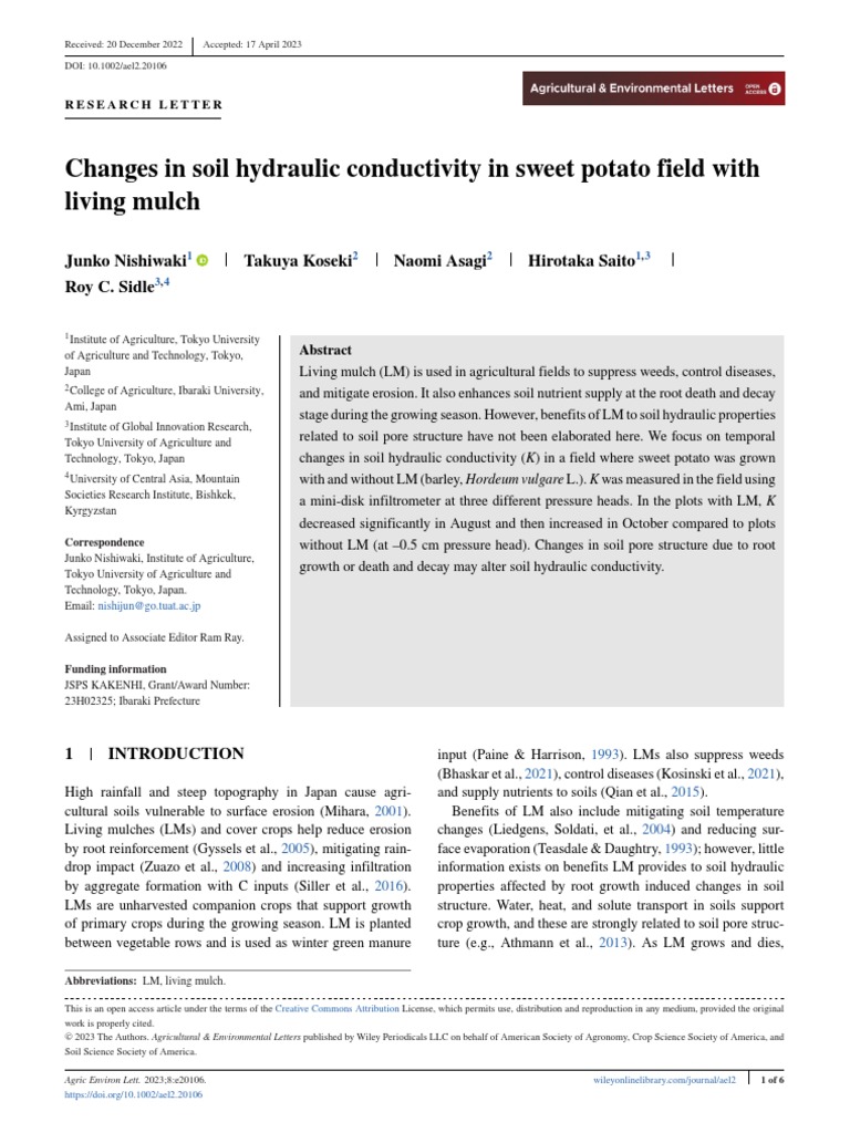 Agricultural Env Letters - 2023 - Nishiwaki - Changes in Soil Hydraulic ...