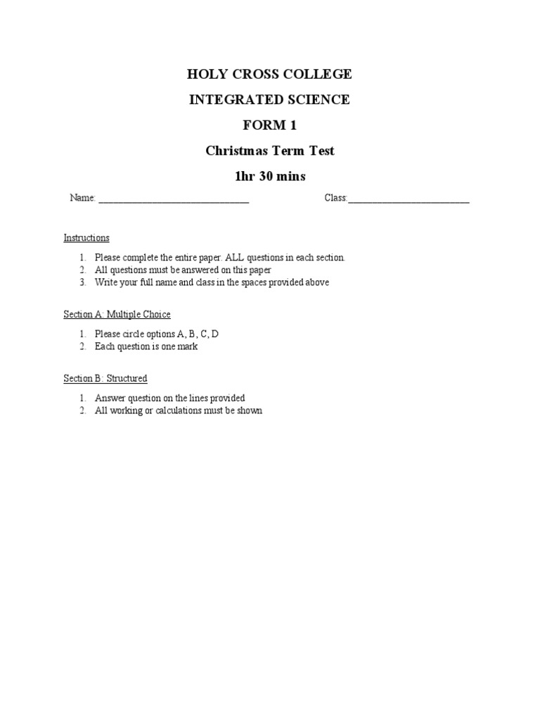 Integrated Science 1 End of Term | PDF