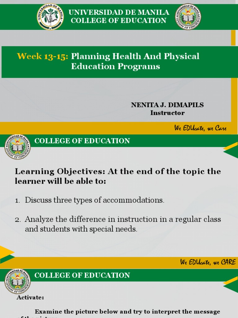 Process of Teaching PE and Health Education Week 13 15 Planning Health ...