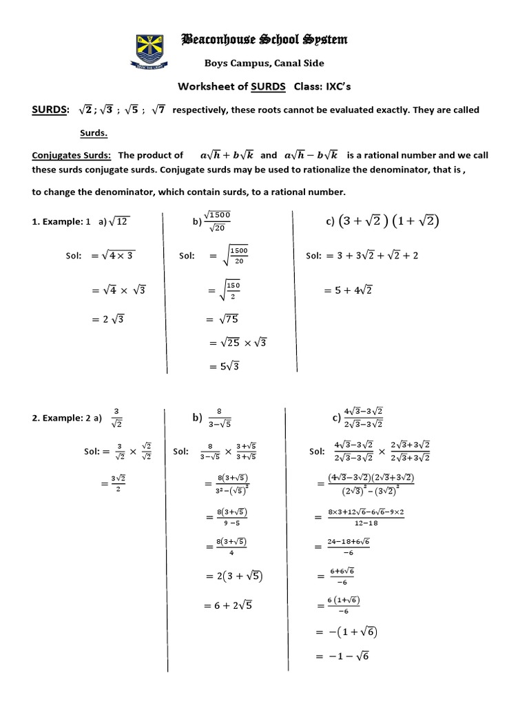 Surds Practice Worksheet | PDF | Square Root | Complex Analysis