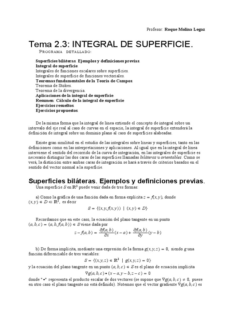 Tema2.3 Integral Superficie | PDF | Integral | Divergencia