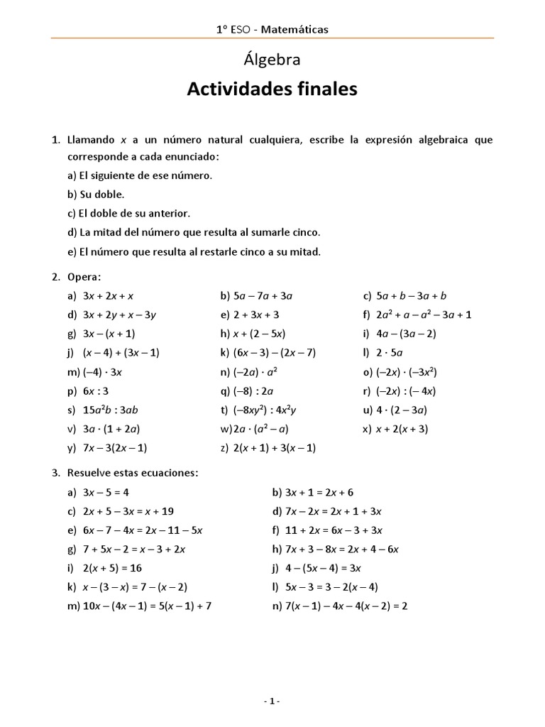 1ESO U07 Algebra Actividades - Finales | PDF | Matemáticas De La Computación | Ciencia computacional