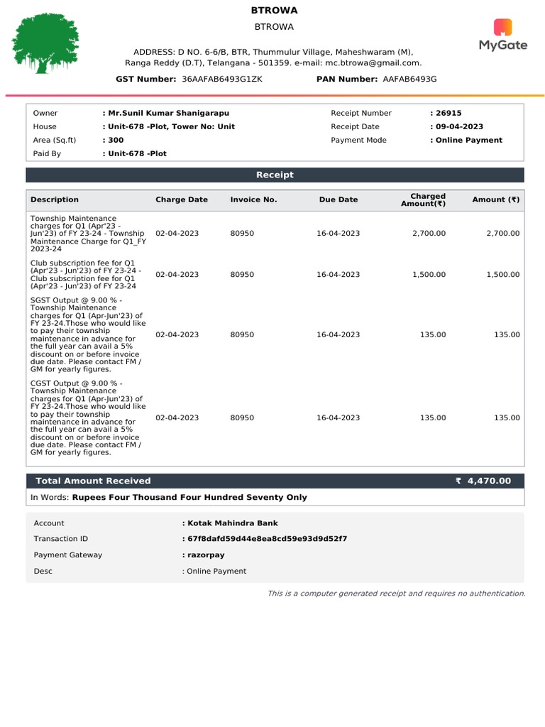 Receipt Unit 678 Plot | PDF | Receipt | Invoice